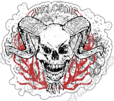 Welcome Demon Skull Gothic Bike Biker Flame Car Bumper Vinyl Sticker ...