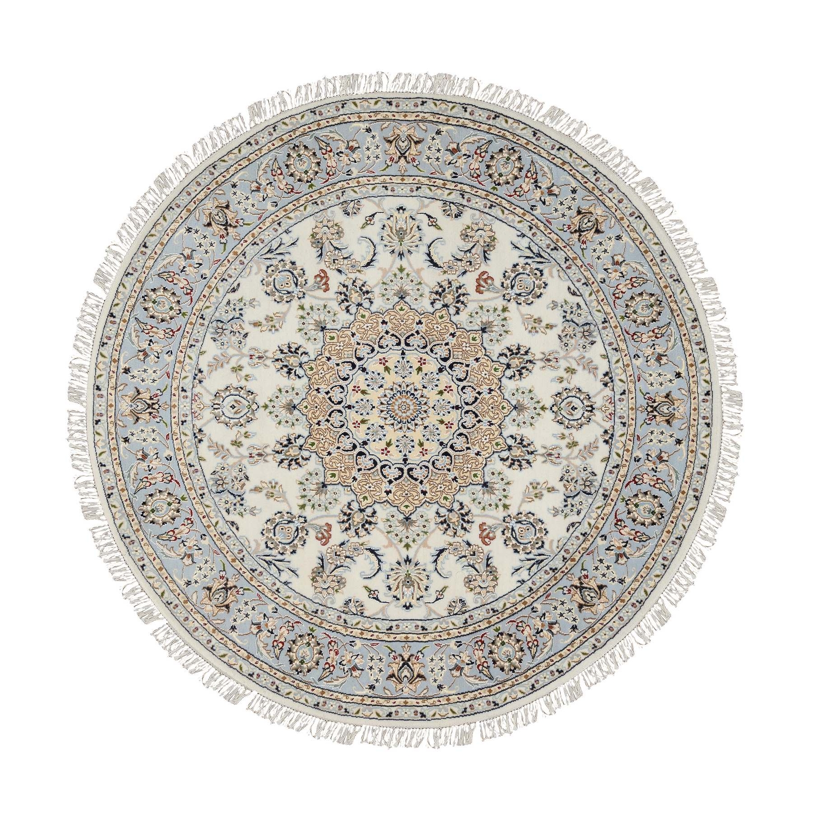6'x6' Ivory Nain 250 KPSI Pure Wool Hand Knotted Round Oriental Rug ...