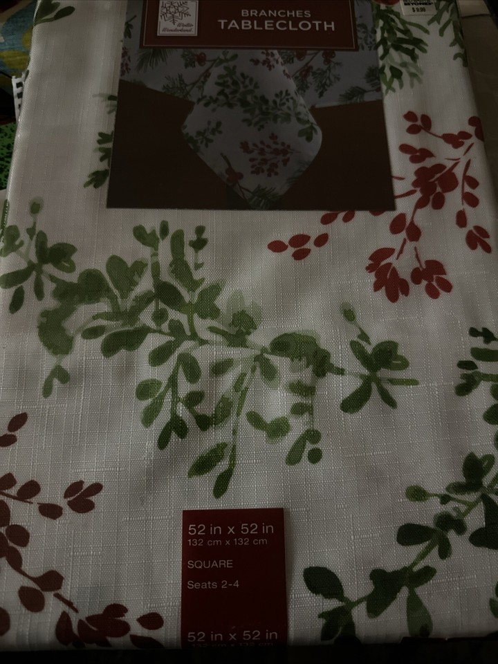 Liberty Branches Green Red Flower Christmas Holiday Fabric Tablecloth ...