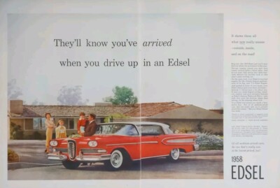 1958 vintage Red Ford Edsel 2 Door Hardtop Print Ad Family In Car | eBay