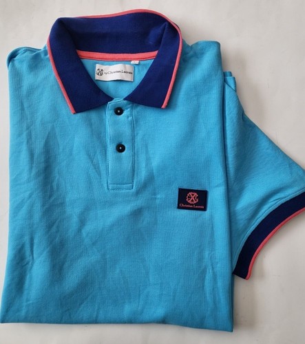 Christian Lacroix Men`s short sleeve Polo shirt Size L Blue Cotton mesh ...