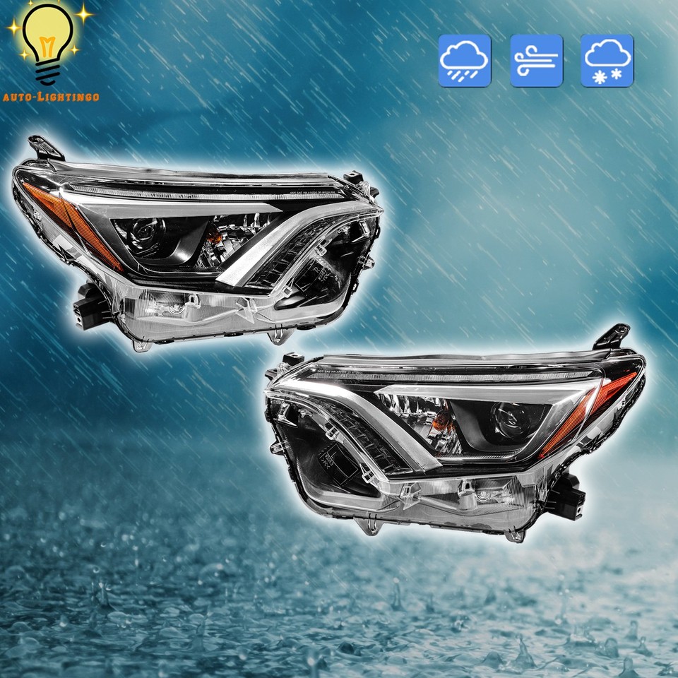 Pair Headlights Assembly w/LED DRL For Toyota RAV4 2016 2017-2018 Black ...