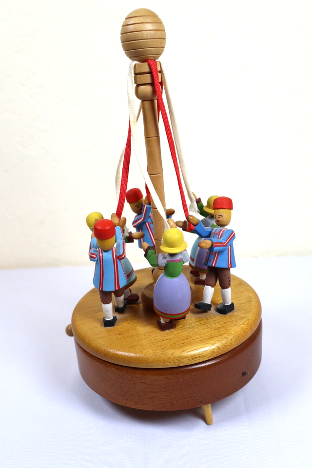 Thorens RARE Swiss Wood Maypole Wind Up Music Box with Dancing ...