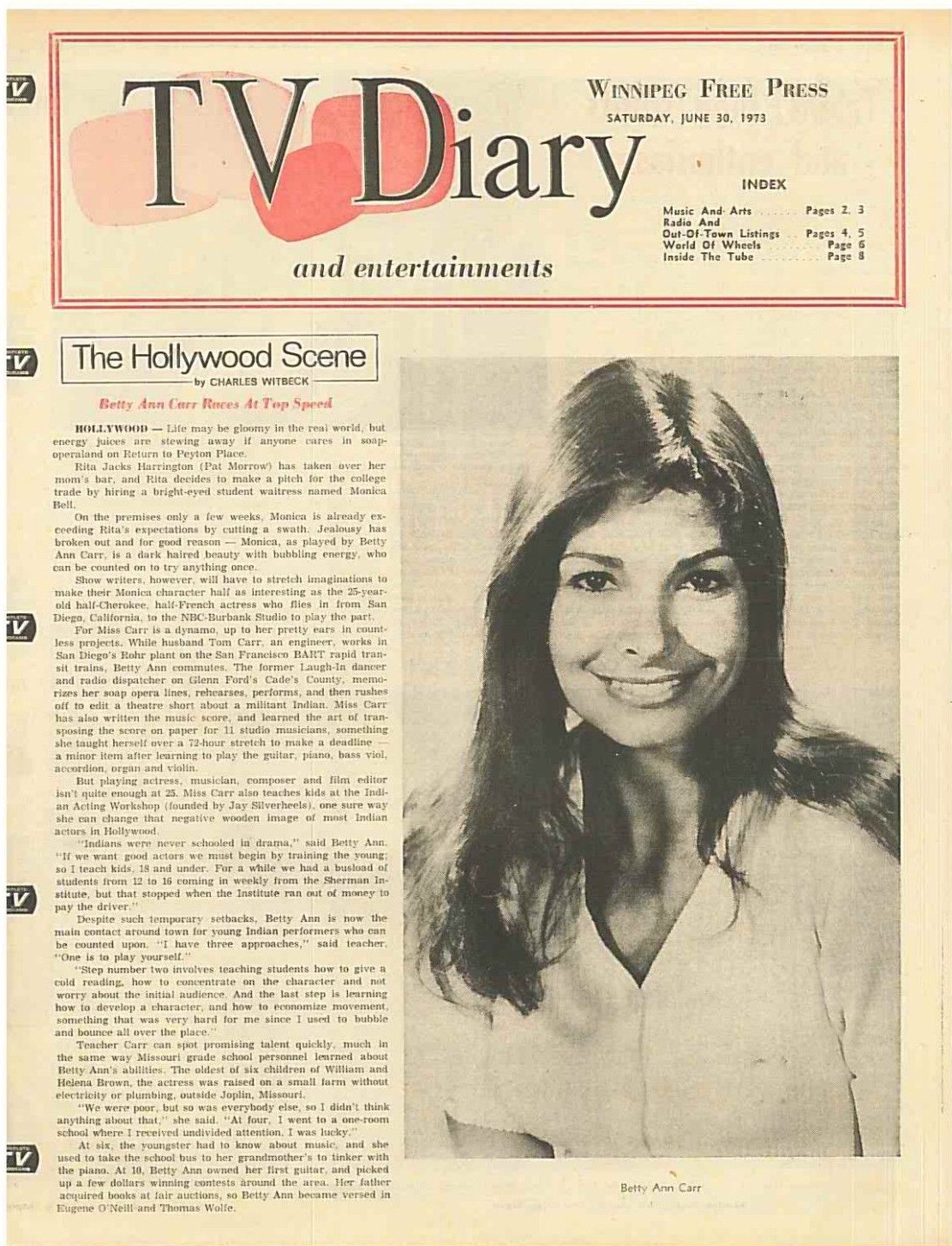 Betty Ann Carr Judy Ginn Anthony Quinn June 30 1973 TV Diary Magazine ...