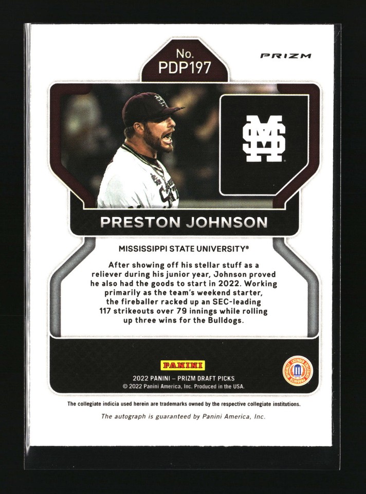 2022 Prizm Draft Picks #PDP197 Preston Johnson Pink Laser ERROR ...