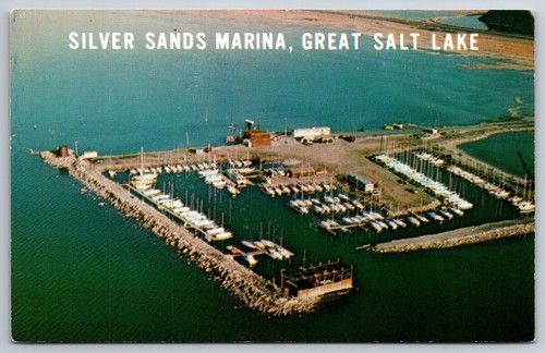 Great Salt Lake Utah~Silver Sands Marina Aerial View~1950s Postcard | eBay