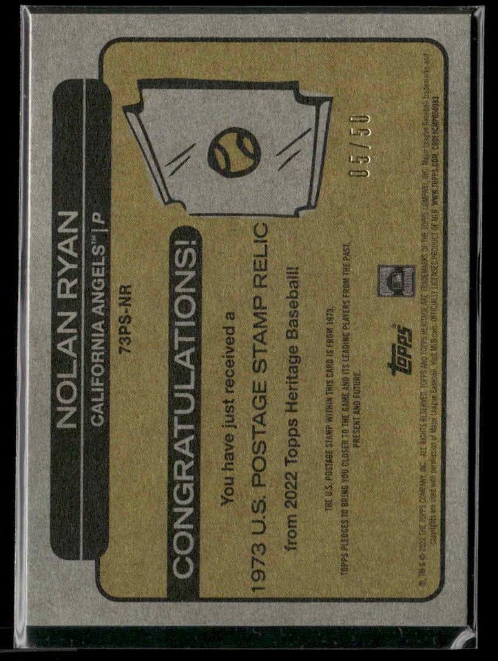 2022 Topps Heritage #73PS-NR Nolan Ryan 1973 U.S. Postage Stamp Relics ...