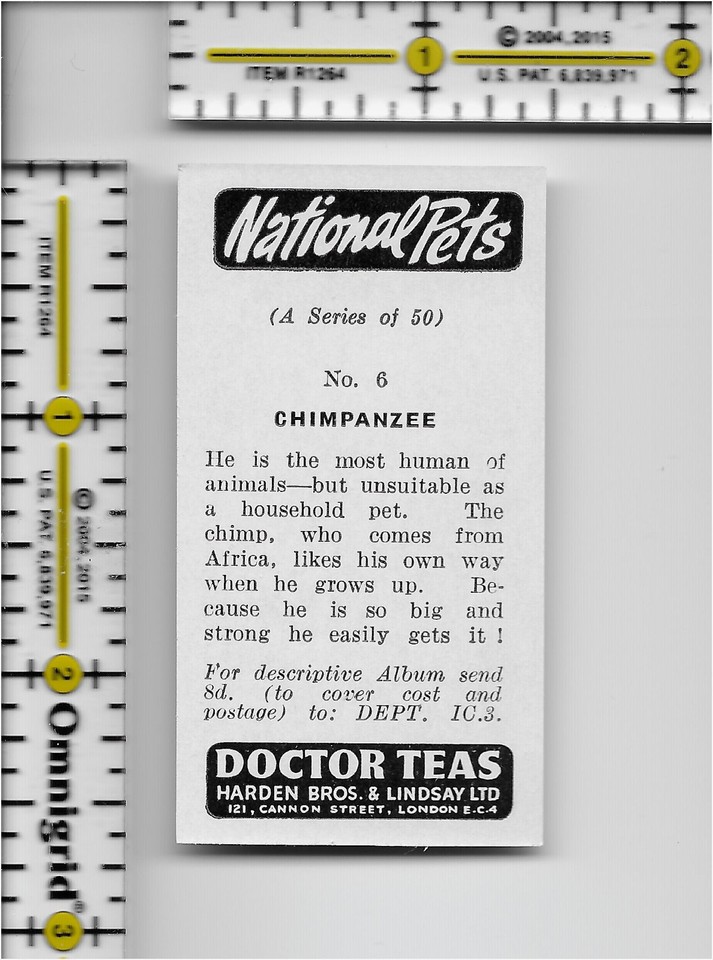 Chimpanzee chimp National Pets by Doctor Teas tea card #6 | eBay