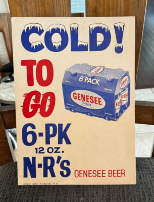 VINTAGE GENESEE BEER CARDBOARD SIGN 6-PACK BOTTLES GENESEE BREWING ...