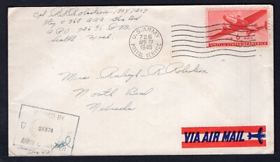 USA WW2 Military 1945 Censored Cover APO 726 Attu Island Alaska ...