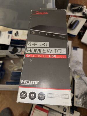 Rocketfish RF-G1501 4 Port 4K HDMI Switch Box Kit Remote Control Black ...