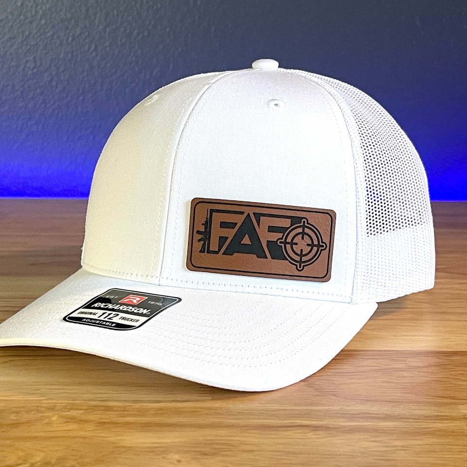 FAFO F AROUND AND FIND OUT Side Leather Patch Trucker Hat White | eBay