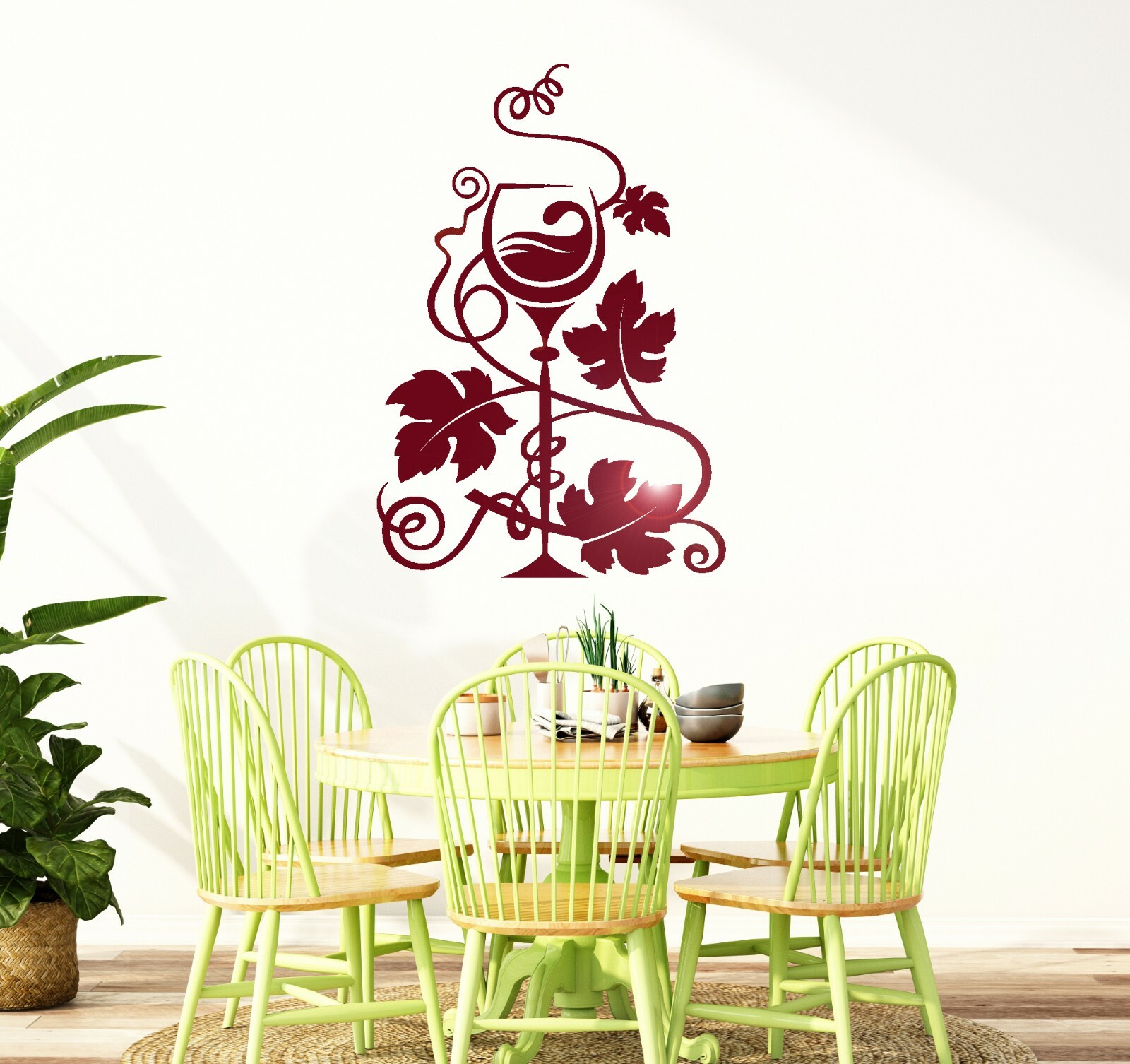 Vinyl Wall Decal Wine Glass Grapes Restaurant Kitchen Mural Stickers ...