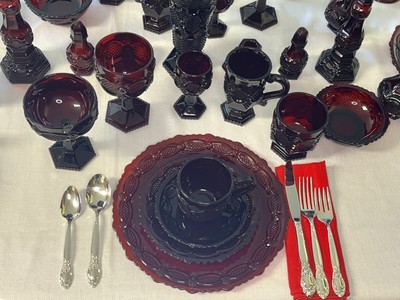 Avon Cape Cod Ruby Red Dining Set With Original Oils, Colognes And ...