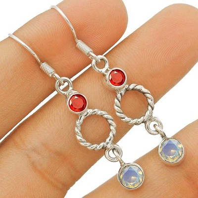 Natural Fire Opalite & Fire Garnet 925 Solid Sterling Silver Earrings ...