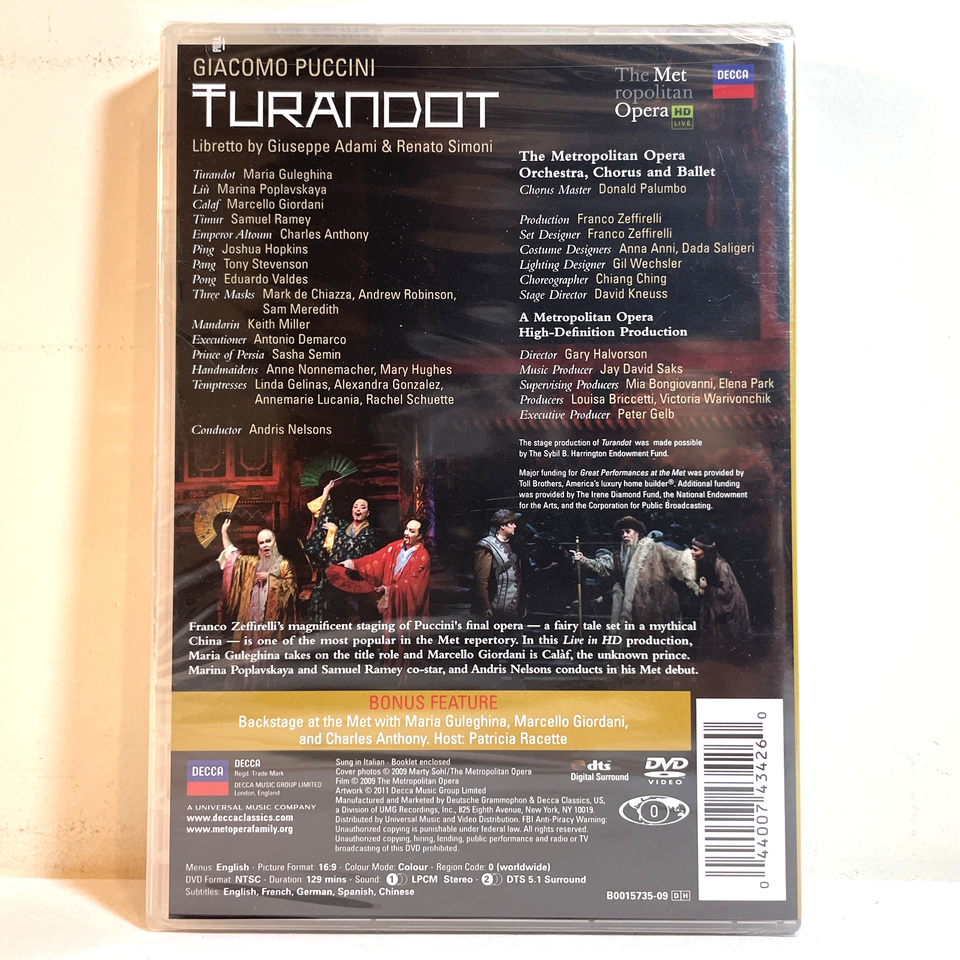 PUCCINI: TURANDOT (2009) DVD Classical Opera Music Performance *REGION ...