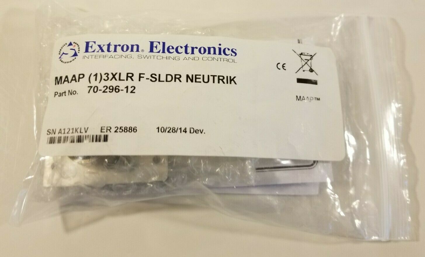 Extron #70-296-12 MAAP (1)Male 3-Pin XLR Connector to Solder Cups ...