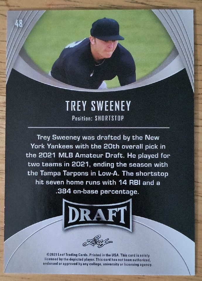 2021 Leaf Draft Trey Sweeney XRC Rookie Card #48 - New York Yankees | eBay
