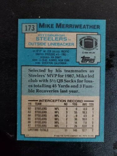 1988 Topps - Mike Merriweather - Pittsburgh Steelers - # 173 | eBay