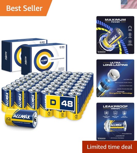 Allmax D Maximum Power Alkaline Batteries 48 Count – Ultra Long ...