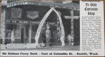Ye Olde Curiosity Shop, Seattle, WA 1920s Trade Card, Totem Pole, Whale ...