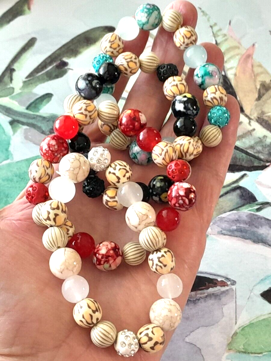 Artisan Viva Beads Chunky Clay & Acrylic Handmade Lot Of 4 Stretchy ...