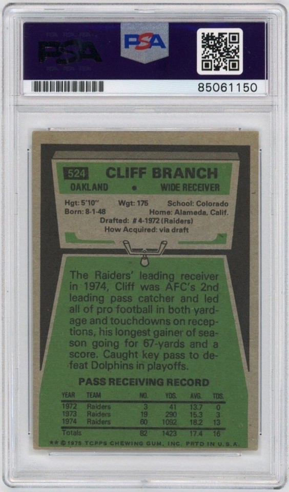 Cliff Branch Signed 1975 Topps Rookie Card RC #524 *HOF 2022* PSA | eBay