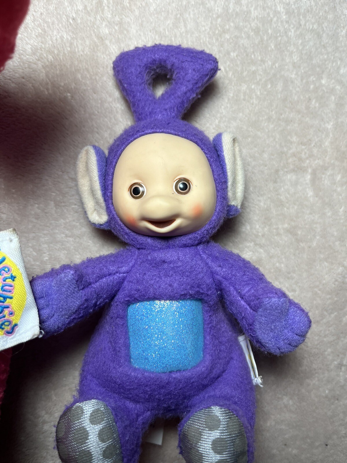 Lot of two Teletubby plushies, large Po and mini Tinky Winky, READ ...