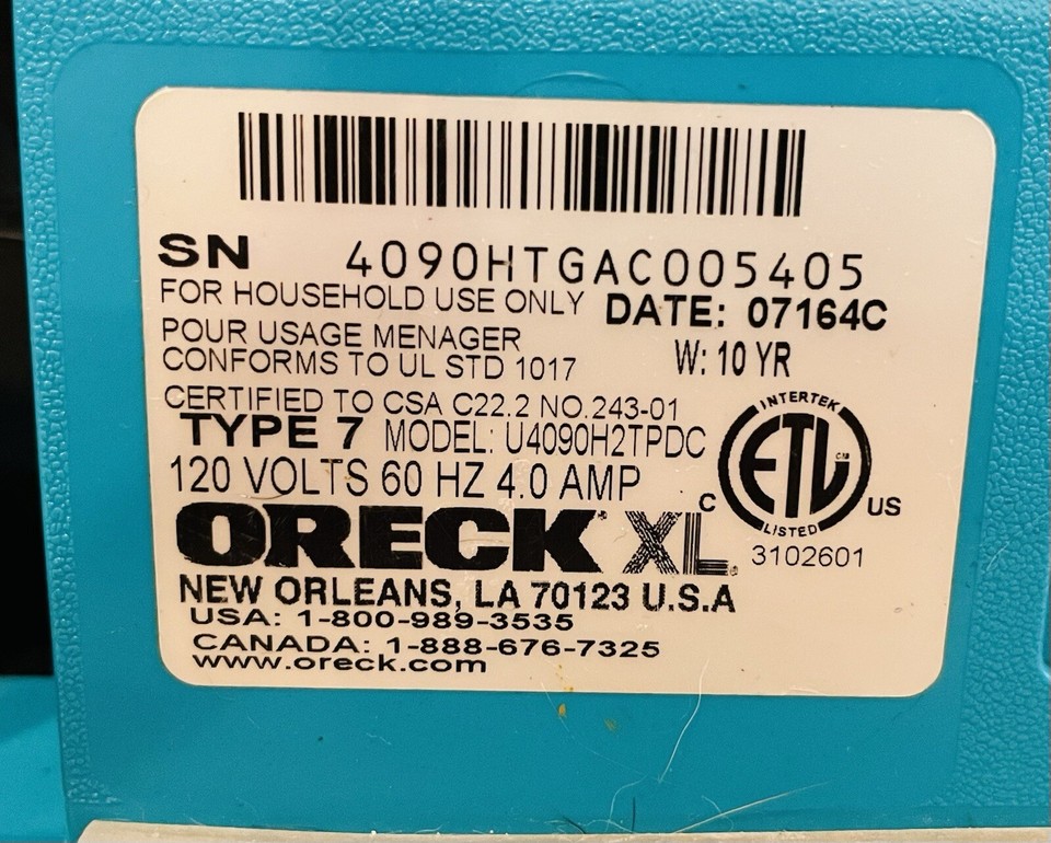 Oreck XL2 Celoc Hypo Allergenic Bagged Vacuum Cleaner ~ 2 Speed ...