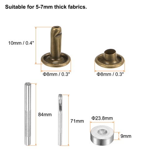 100 Sets Leather Rivets 10 x 8mm Metal with 3 Setter Tools Bronze | eBay