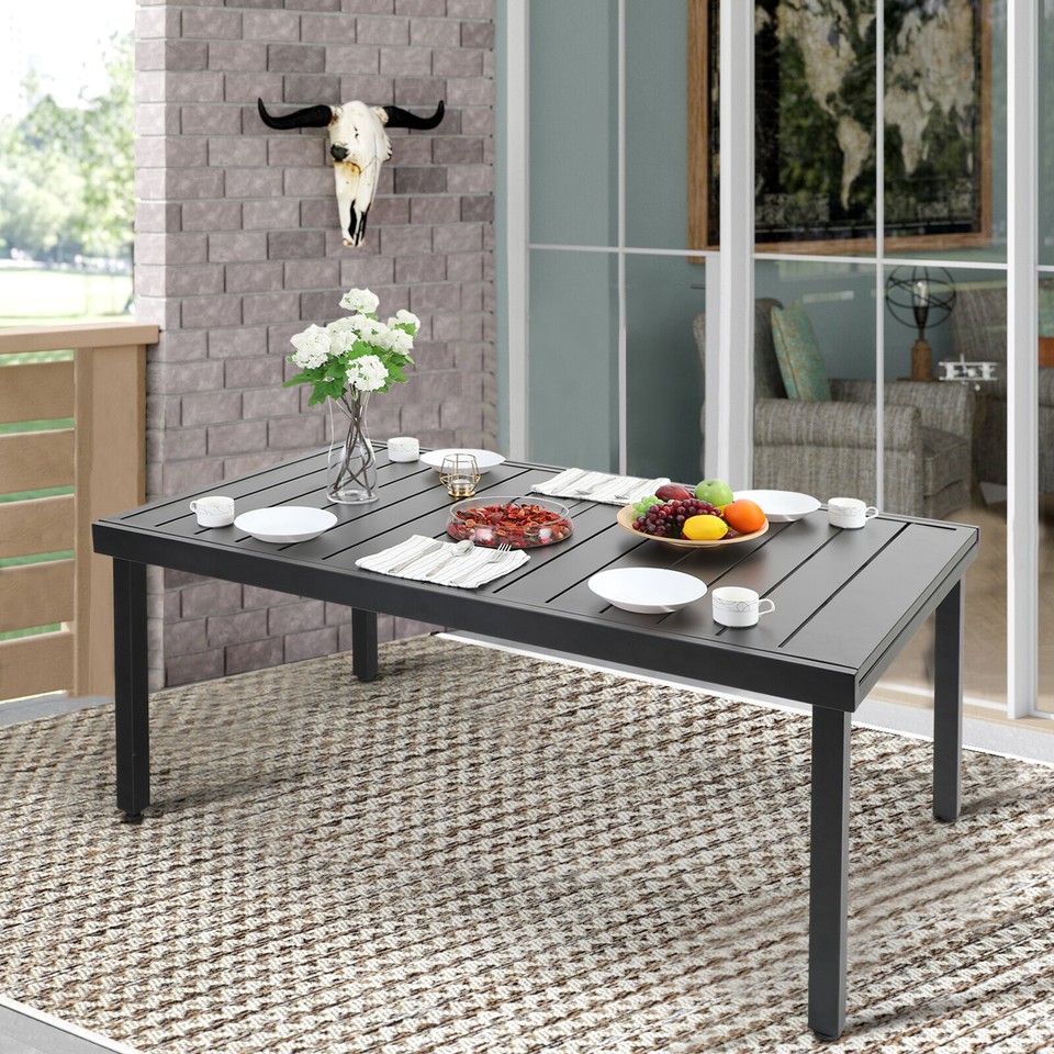 Patio Expandable Dining Metal Rectangular Table for 6-8 Person Garden ...