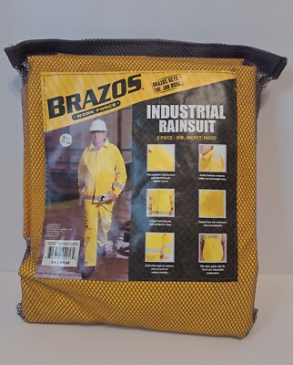 BRAZOS Work Force Industrial Rain Suit 3 Piece Bib Jacket Hood XXL NEW ...