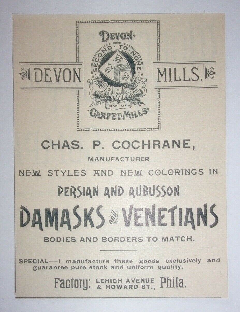 1891 Devon Carpet Mills Advertisement Chas. P. Cochrane Philadelphia ...