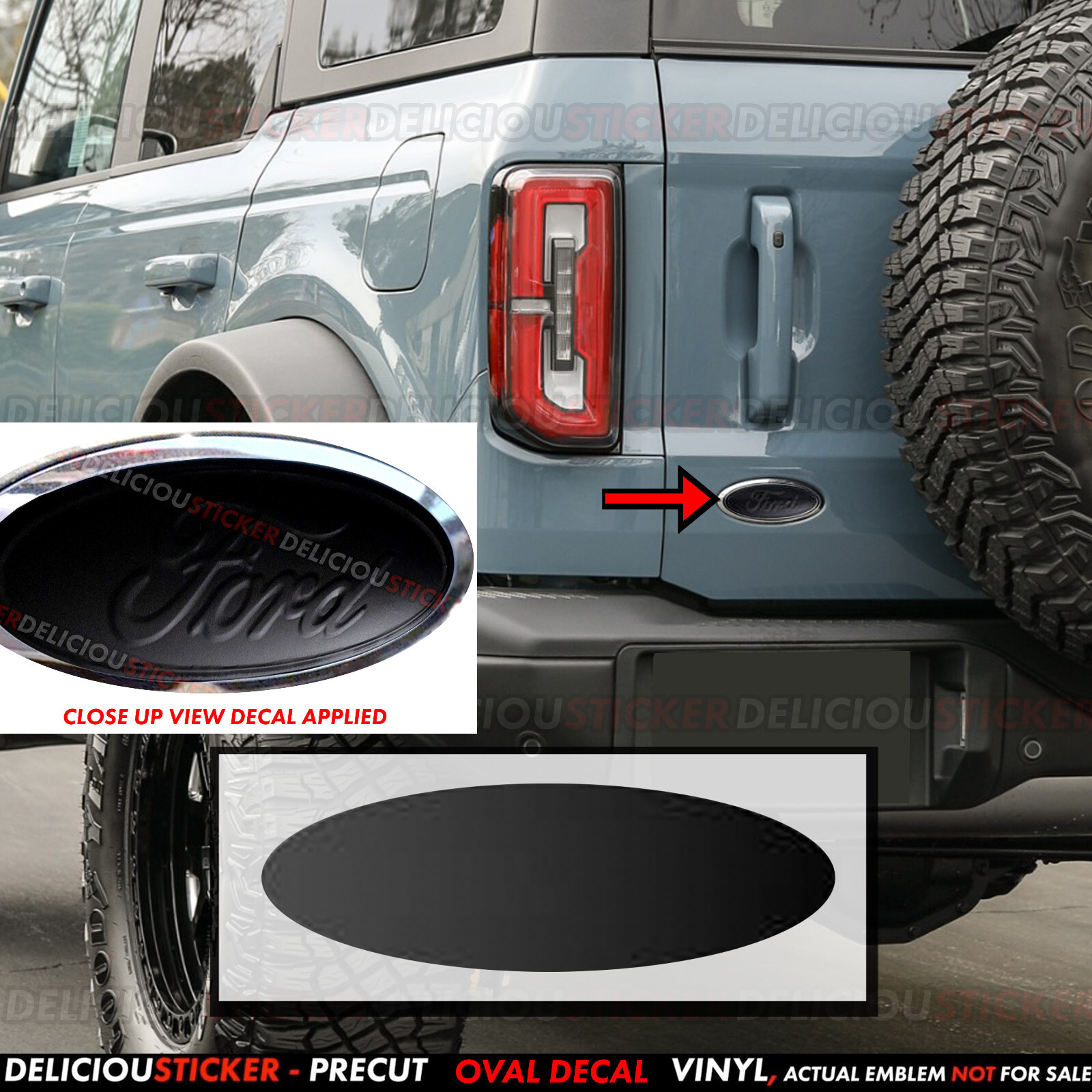 For 21-25 Ford Bronco Matte Black Decal on Rear Emblem Tail Overlay ...