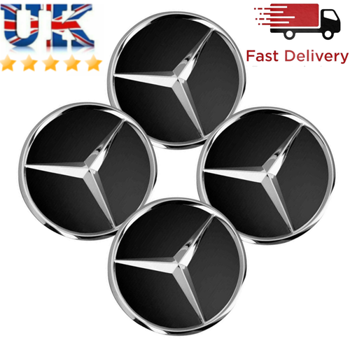 4x Black Mercedes Benz Alloy Wheel Centre Caps 75mm Badges Hub Emblem ...