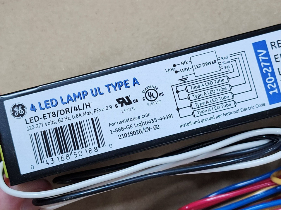 Lot 2 GE LED-ET8/DR/4L/H 4-Lamp LED Driver 120-277V Multi-volt Ballast ...