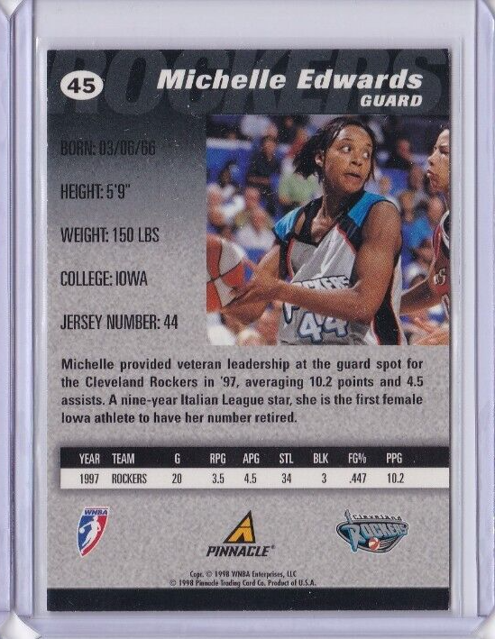 1998-99 Pinnacle WNBA #45 MICHELLE EDWARDS CLEVELAND ROCKERS (ID4) | eBay