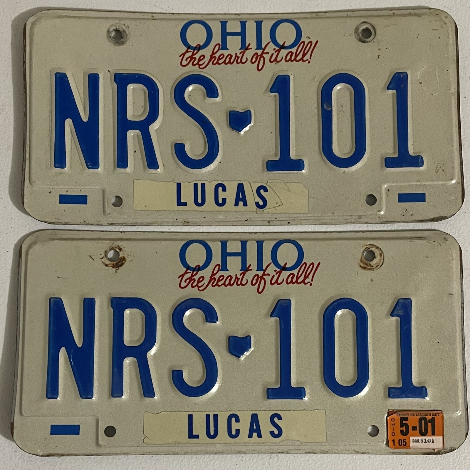 1994-2001 Ohio License Plate Matching Pair NRS 101 w/ 01 Reg Sticker ...