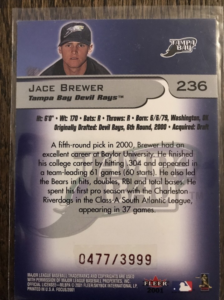 2001 Fleer Focus Jace Brewer #236 RC #’d 477/3999 Tampa Bay Devil Days ...