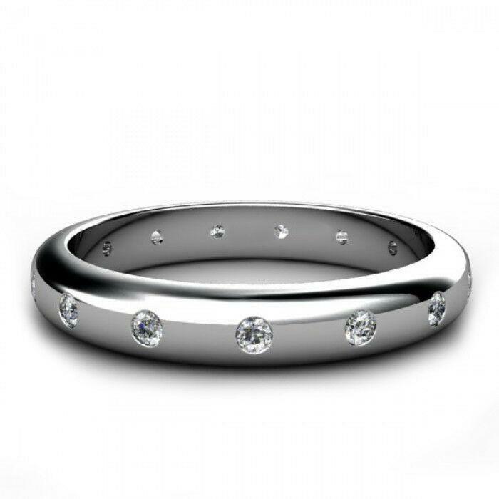 1ct Round Moissanite Wedding Ring Band Flush Set Eternity 14k White ...