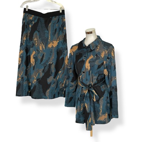 Misook Size L Jacket Skirt Set Teal Black Marbled Jacquard Knit | eBay