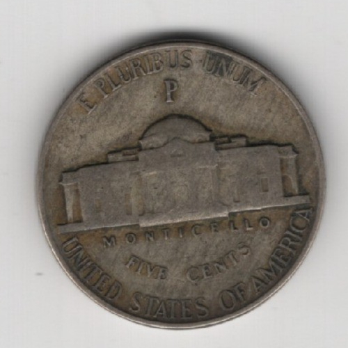 1944 P JEFFERSON WARTIME NICKEL .350 SILVER PHILADELPHIA .05¢ UNITED ...