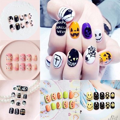 24pc False Nail Tips Cartoon Full Cover Comic Pink Fake Nails Art for ...