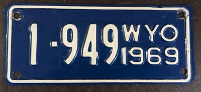 Original 1969 Wyoming Motorcycle License Plate Displayed Only County 1 ...
