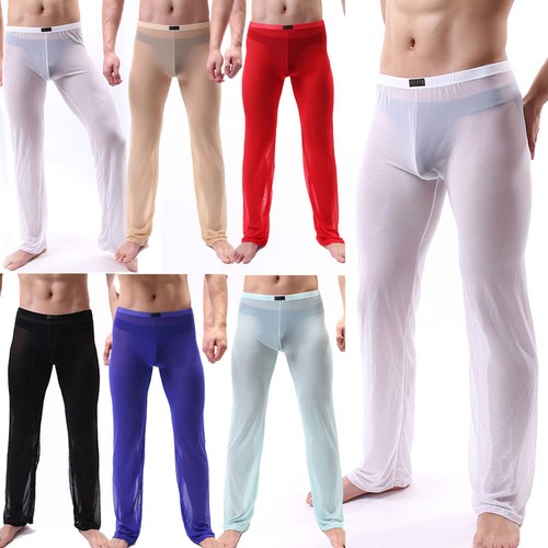Men Mesh Sheer Sleep Lounge Long Pants See Through Underwear Pajamas ...