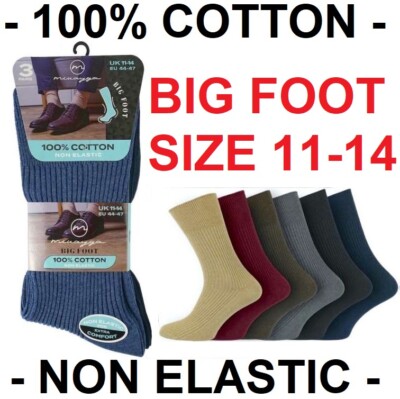 6 PAIRS Mens Cotton BIG FOOT NON ELASTIC Gentle Soft Loose Top Socks ...