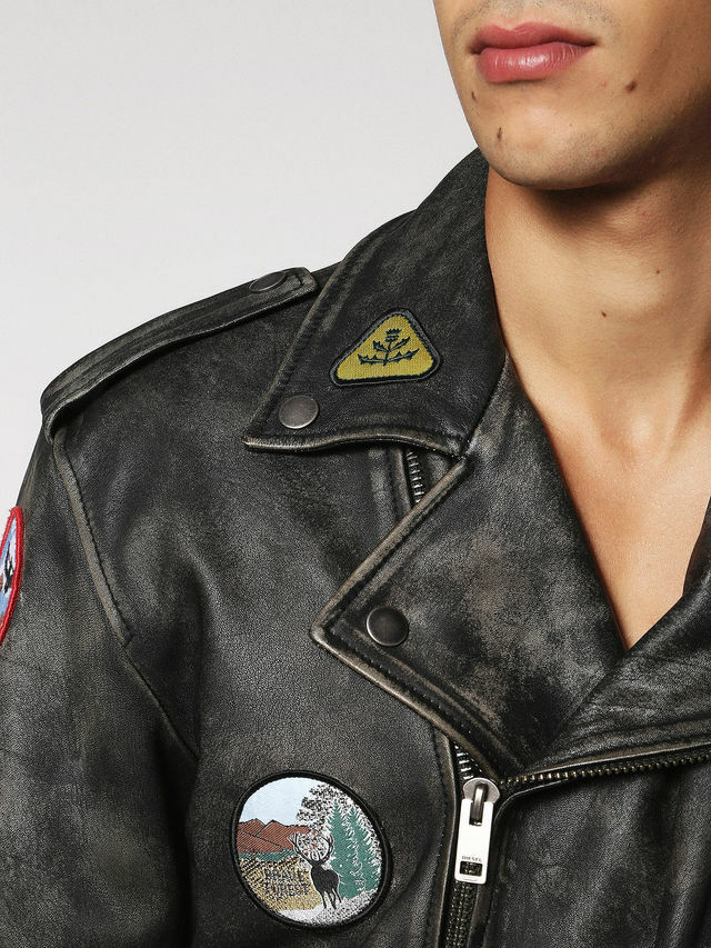 New Diesel Men L-AGO-ED Biker Patch Leather Jacket L coat bomber thavar ...