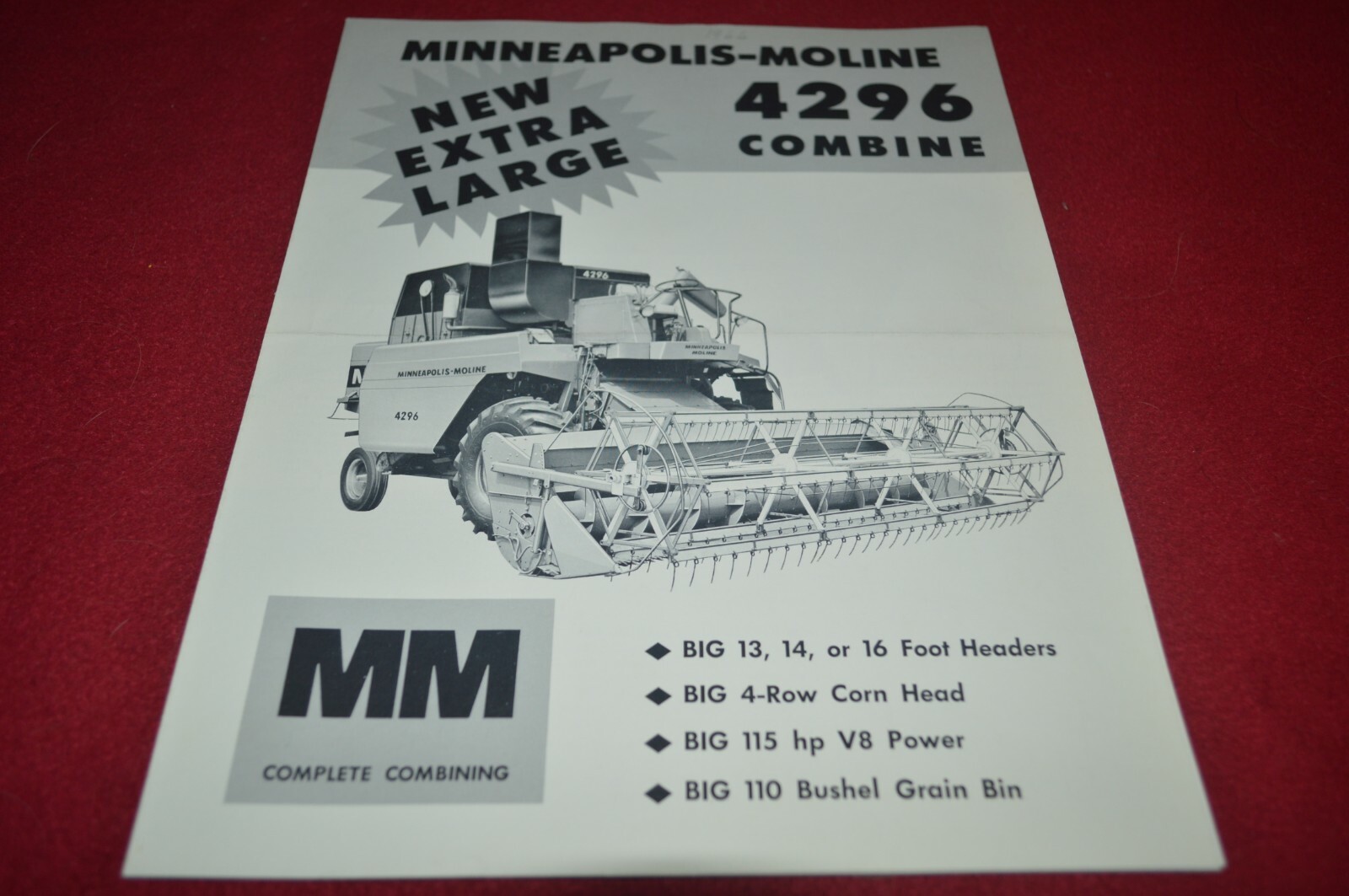 Minneapolis Moline 4296 Combine Dealer Brochure AMIL15 | eBay