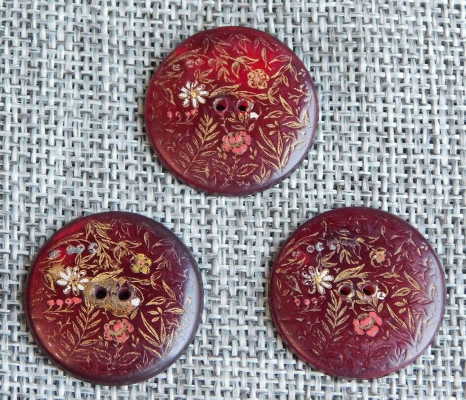 Lot of Antique Vtg Buttons Dyed Red Horn #639-Y | eBay