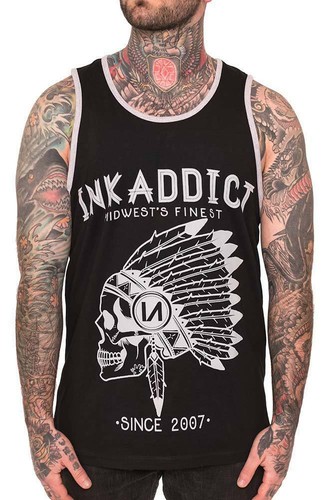 NEW MENS InkAddict CHIEF Tank Top BLACK / HEATHER GREY SMALL-2XLARGE ...